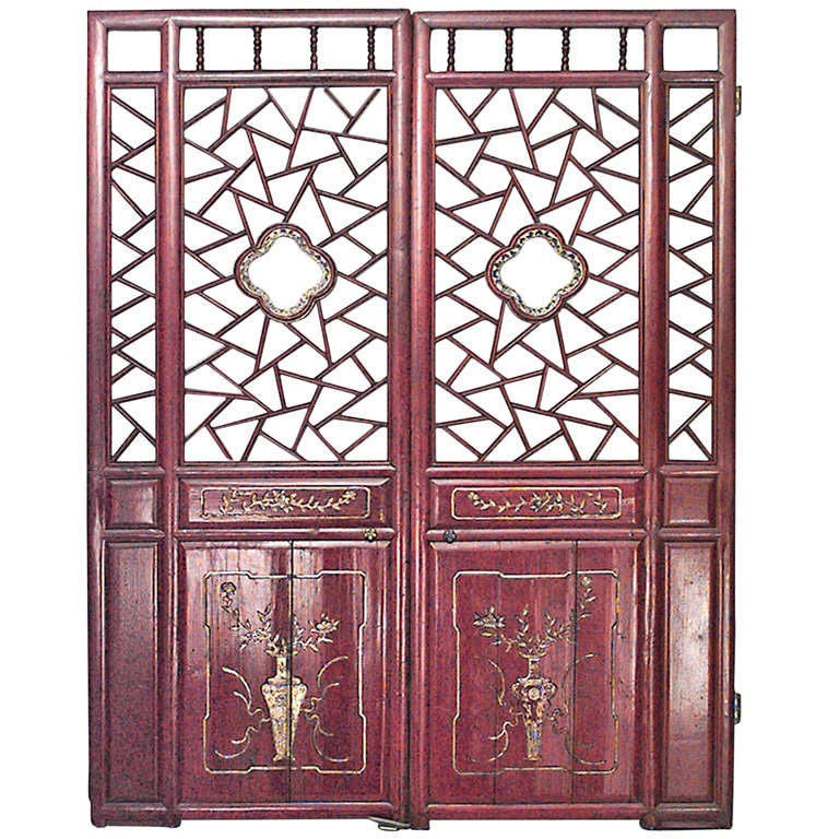 Pair of 19th Century Chinese Red Lacquer and Gilt Doors at 1stDibs