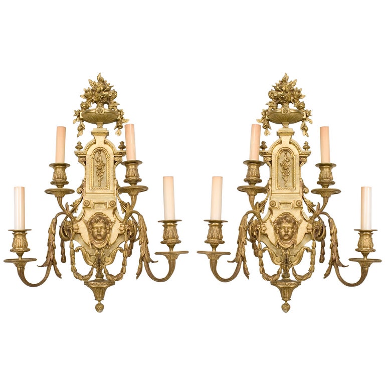 Pair of French Victorian Bronze Filigree Wall Sconces For Sale at 1stDibs