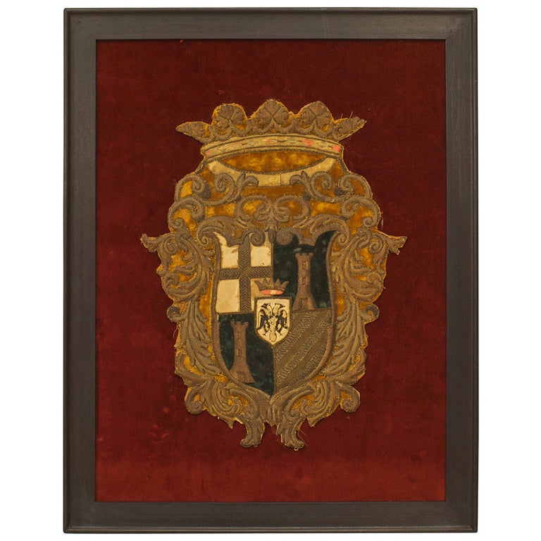 English Renaissance Framed Crest Embroidery For Sale at 1stDibs ...