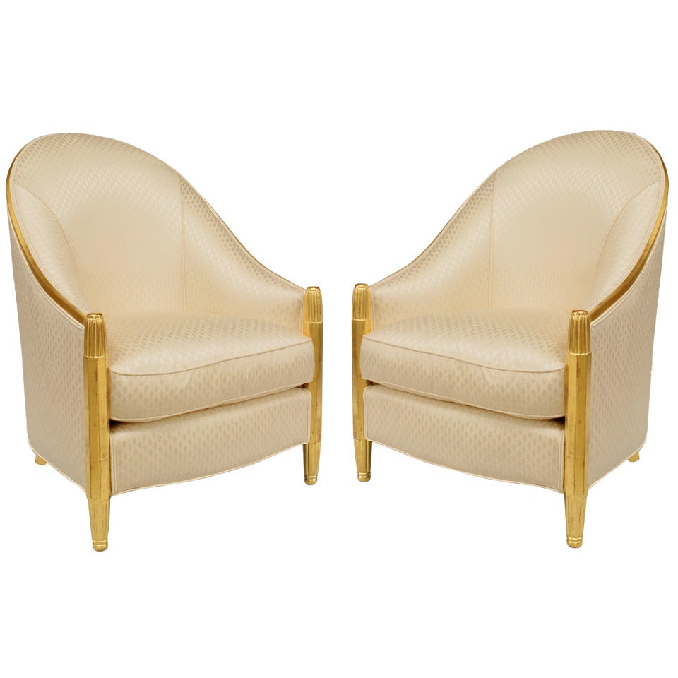 Pair of Joubert et Petit Gilt Spoon Design Club Chairs at 1stDibs