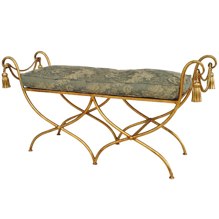 Art Moderne Rope and Tassel Design Gilt Metal Bench For Sale at 1stDibs