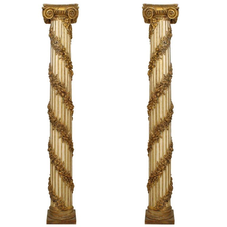 Pair of Gold Painted Louis XVI Style Ionic Columns For Sale at 1stdibs