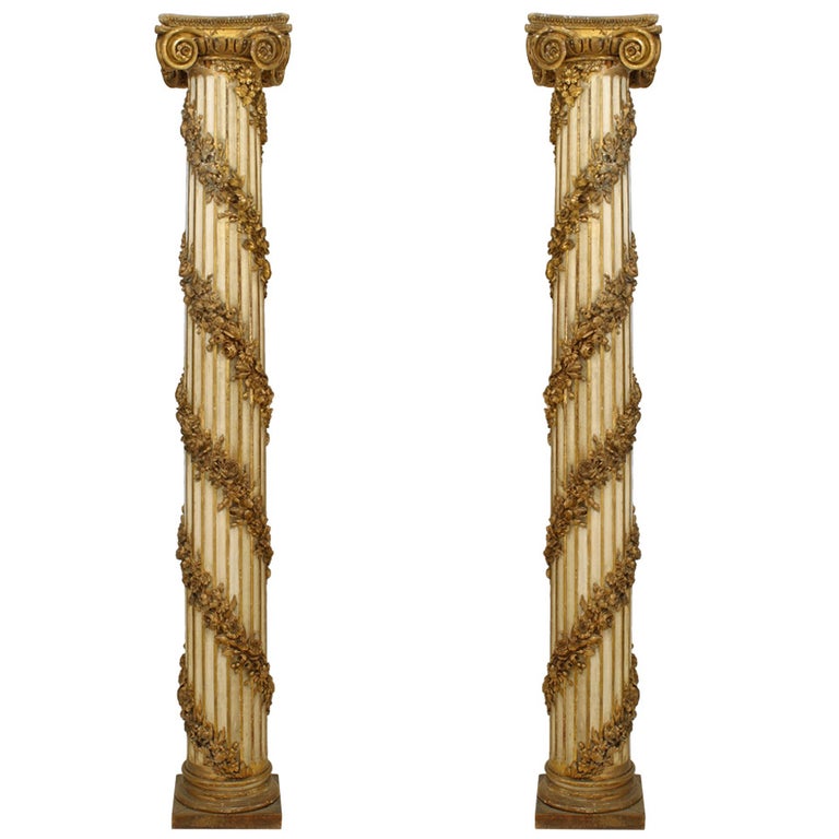 Pair of Gold Painted Louis XVI Style Ionic Columns For Sale at 1stDibs ...