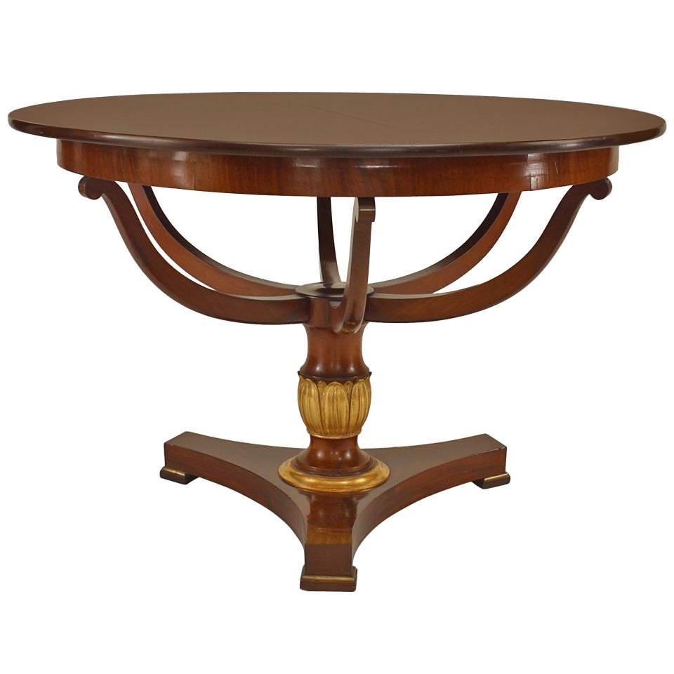 19th c. English Gilt Trimmed Mahogany Cradle Base Center Table at 1stDibs