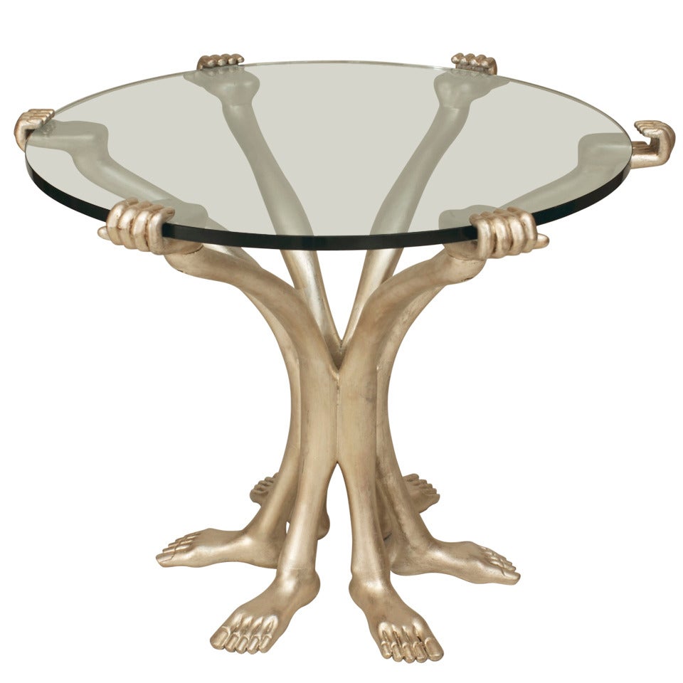 Pedro Friedeberg Post-War Design Silver Arms and Legs Glass End Table ...