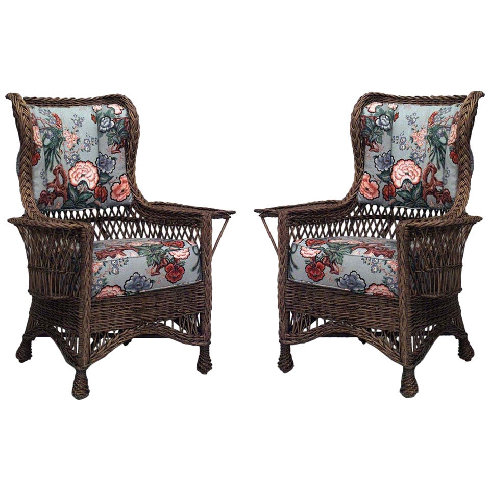 Pair of Early 20th c. American Mission Wicker Wing Chairs at 1stDibs