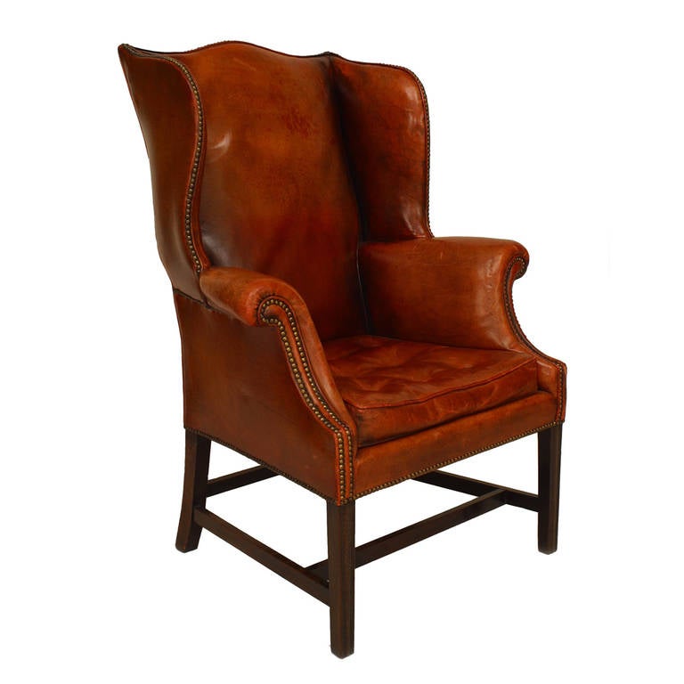 Turn of the Century Georgian Style Leather Wingback Chair at 1stDibs