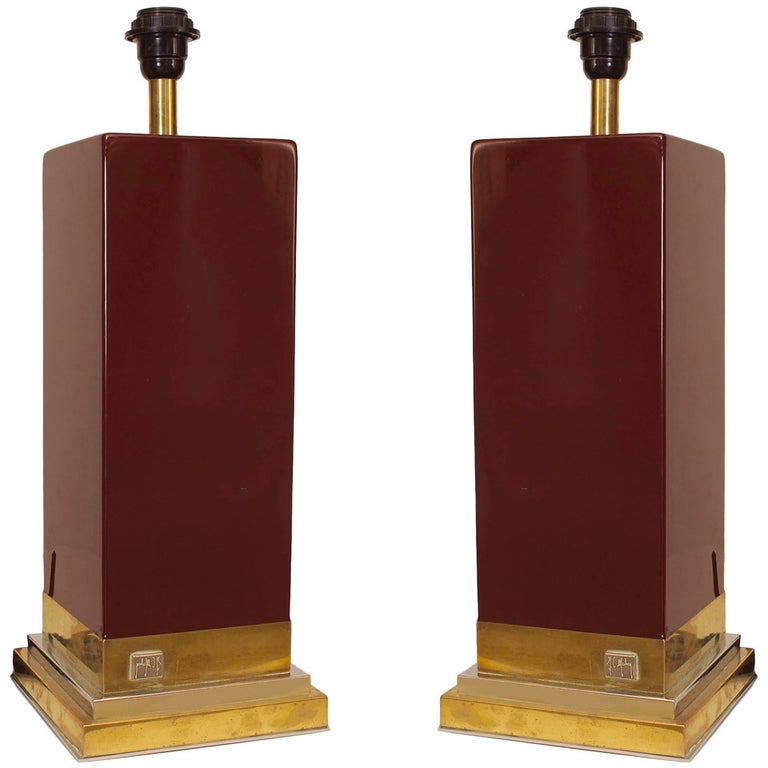 Pair of French Post-War Mahey Maroon Lacquer Table Lamps For Sale at ...