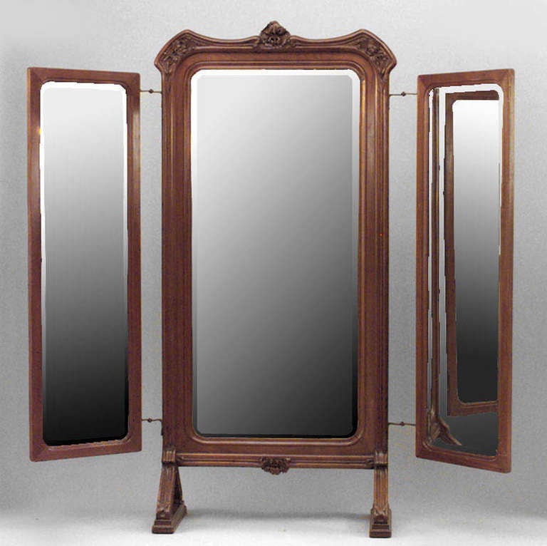 French Art Nouveau Triptych Cheval Mirror Attributed to Louis Majorelle ...
