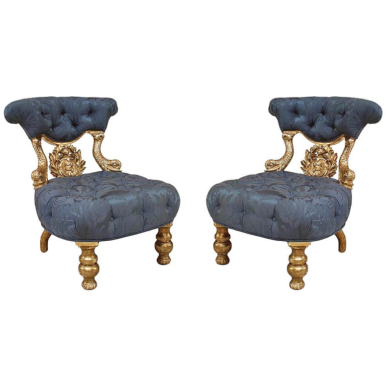 Pair of Italian Venetian Blue Tufted Chairs For Sale at 1stDibs