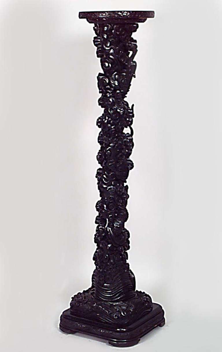 Pair of Chinese Ebonized Carved Scrolls For Sale at 1stDibs