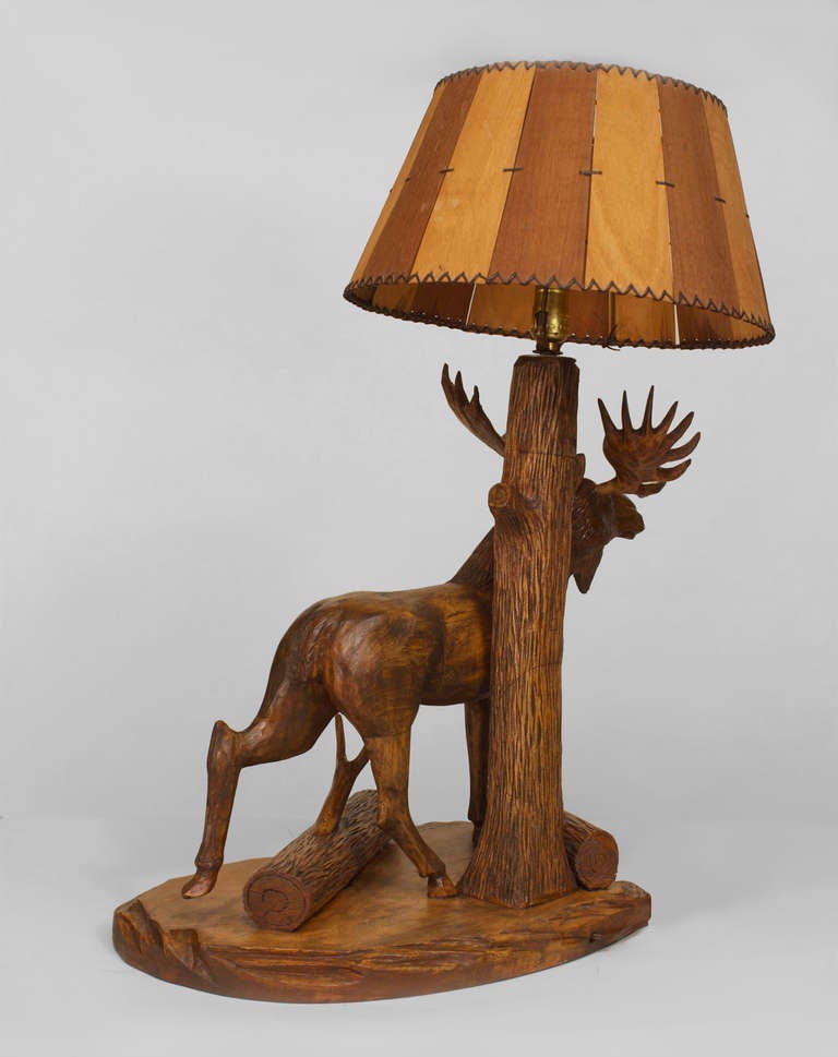20th c. Rustic Maple Moose Form Table Lamp For Sale at 1stdibs