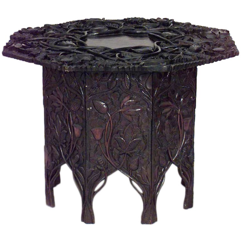 Asian Chinese Rosewood Floral Table For Sale at 1stDibs