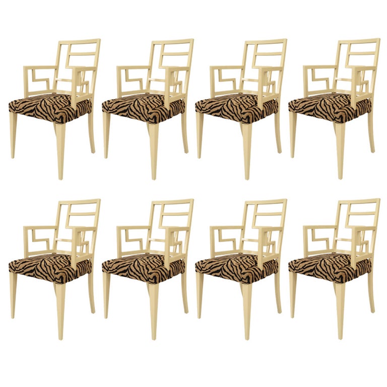 Set of 8 English White Painted Geometric Arm Chairs For Sale at 1stDibs