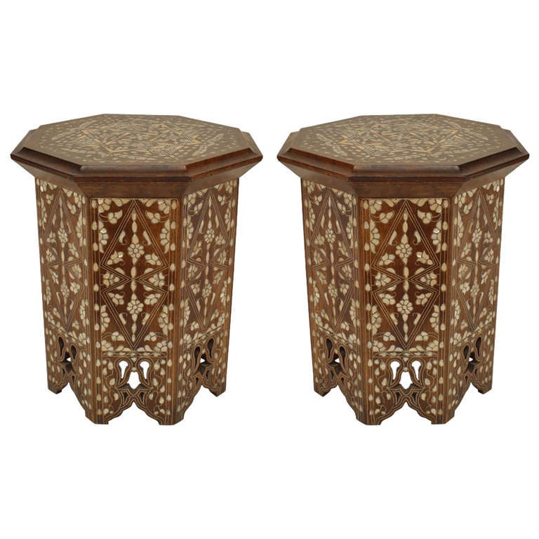 Pair of Middle Eastern Inlaid Taborets at 1stDibs