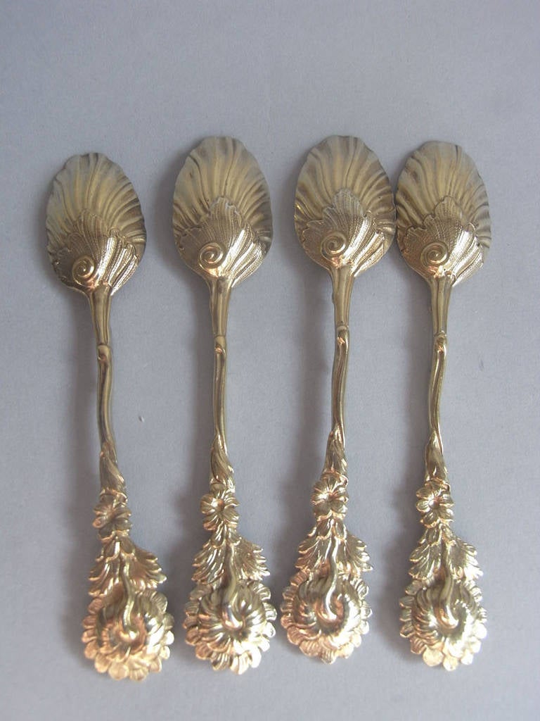 A very rare set of eight George II Cast silver gilt Teaspoons at 1stDibs