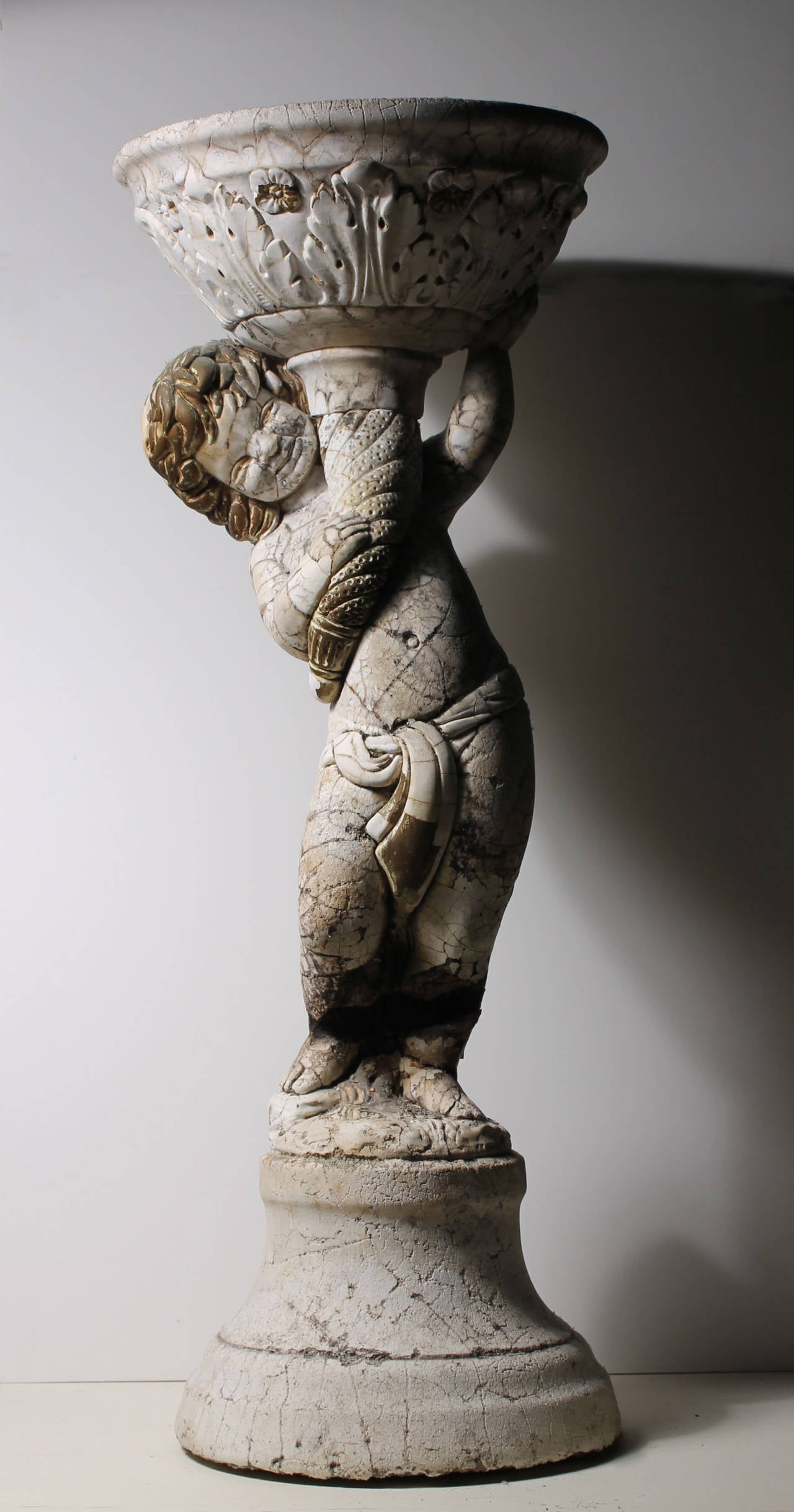 Large Beaux Arts Putti Cherub Cement Garden Ornament Planter For Sale ...