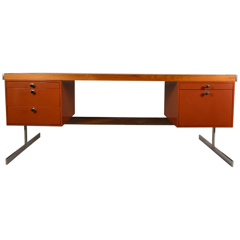 Metal and Wood Large Flat Top Desk at 1stDibs | large flat desk, large ...