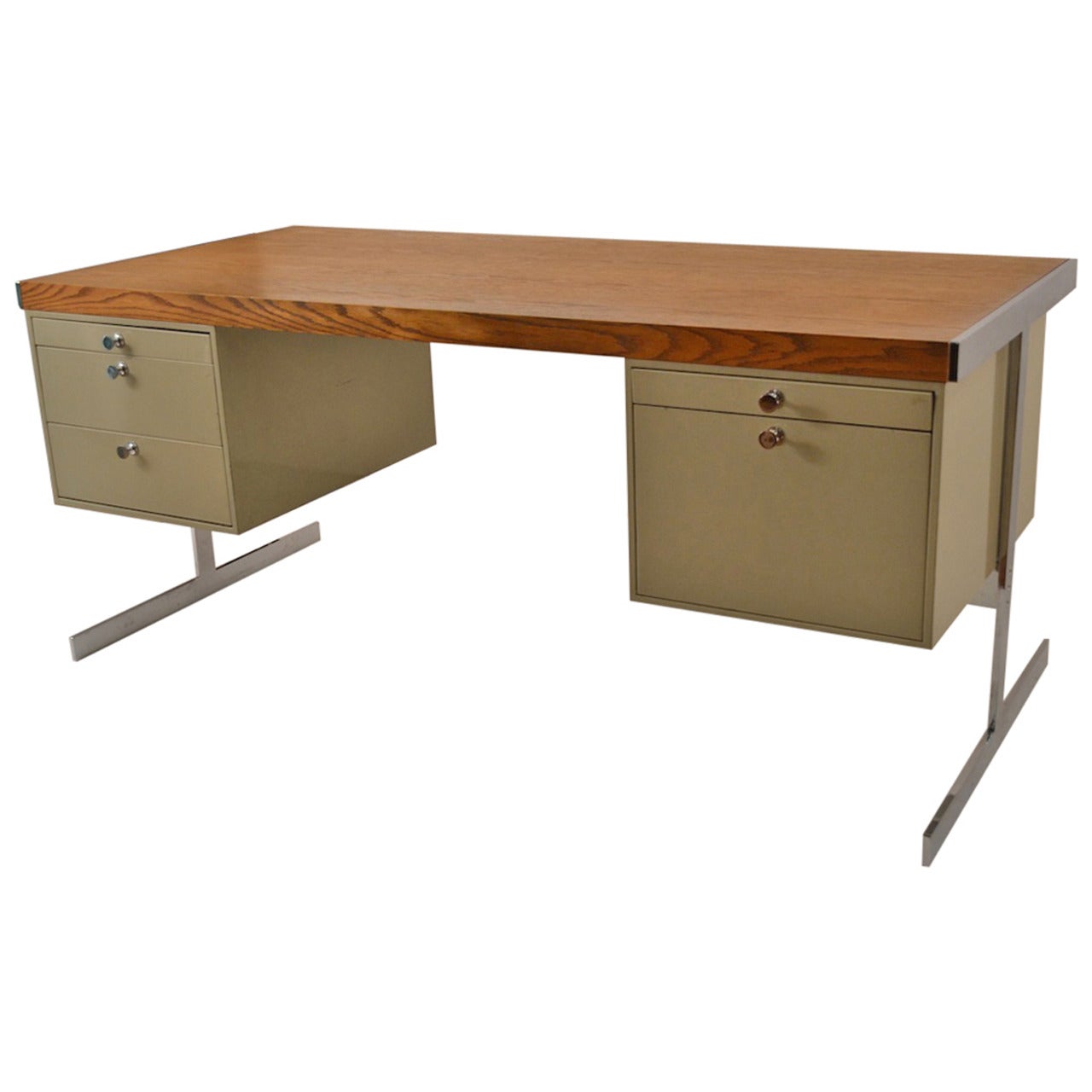 Mid-Century Steel and Oak Desk at 1stDibs