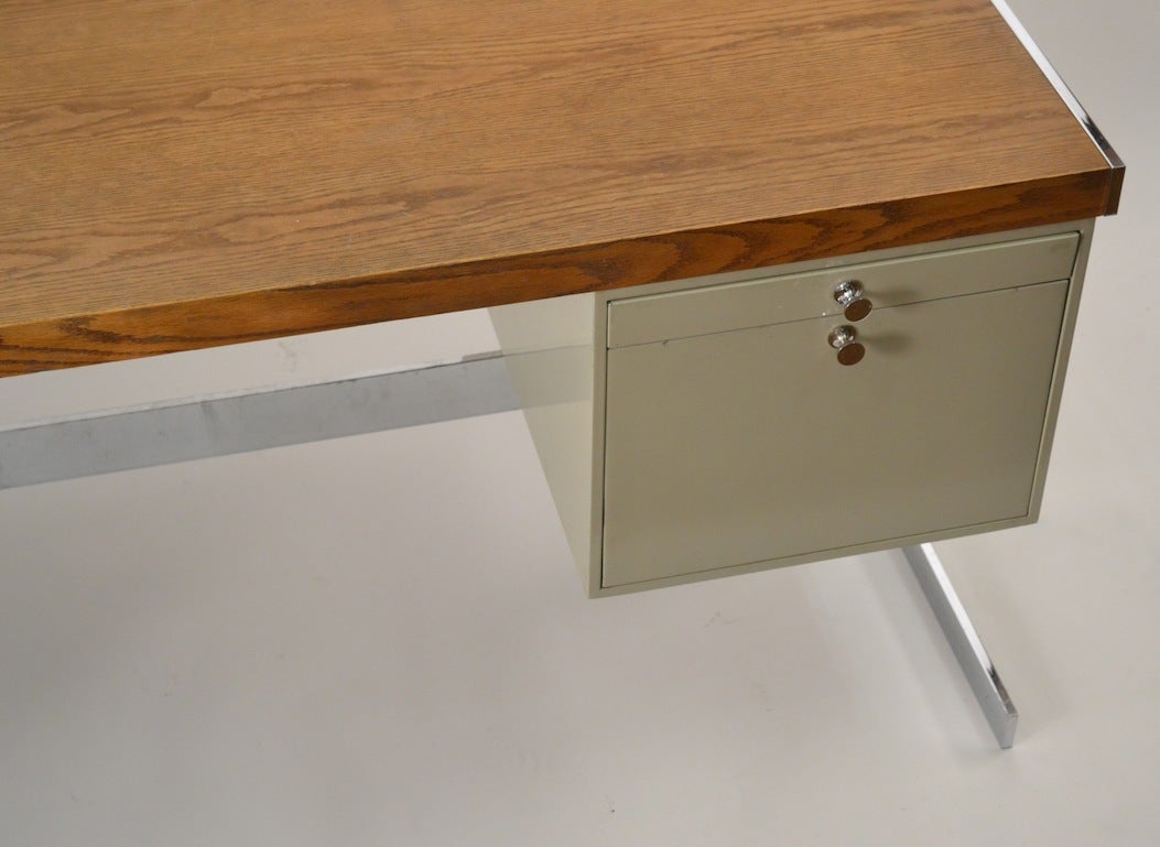 Mid-Century Steel and Oak Desk at 1stDibs