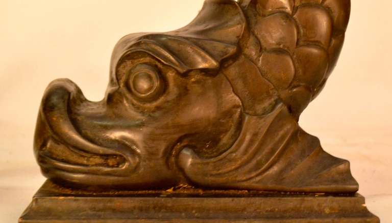 Classical Bronze Fish Form Andirons For Sale at 1stDibs