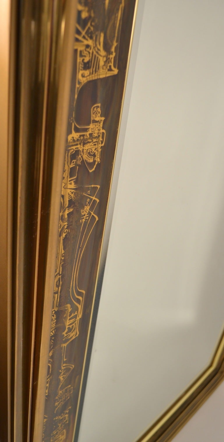 Large Brutalist Acid Wash Mastercraft Gold Bronze Frame Beveled Mirror ...