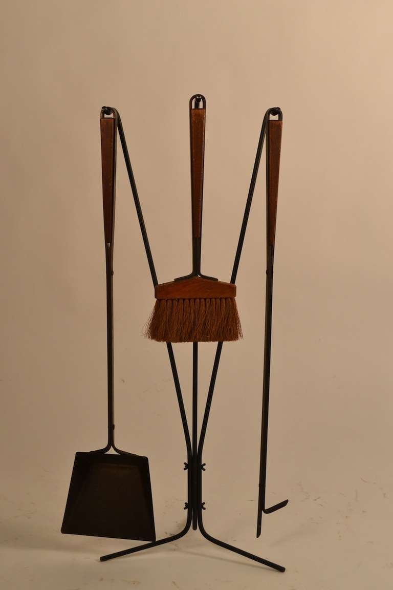 Five-Piece Mid Century Fireplace Tools with Log Holder at 1stDibs ...