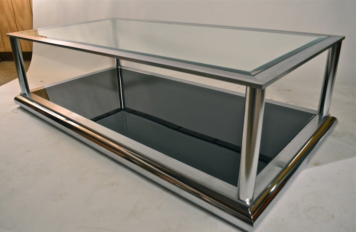 Very Large Chrome and Glass Coffee Table at 1stDibs