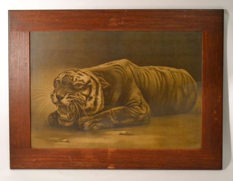 Overscaled Arts and Crafts Mission Oak Framed Tiger Print at 1stDibs ...
