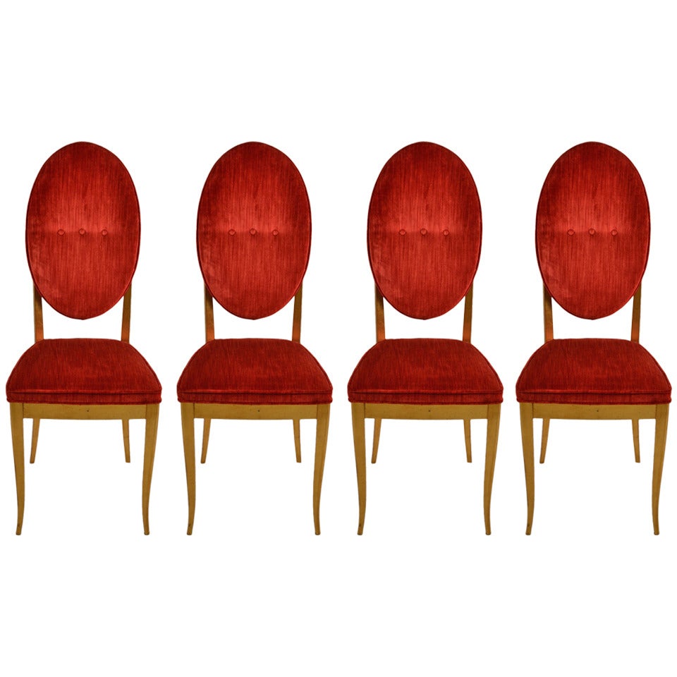 Four Gold Gilt and Red Velvet Glam Dining Chairs at 1stDibs