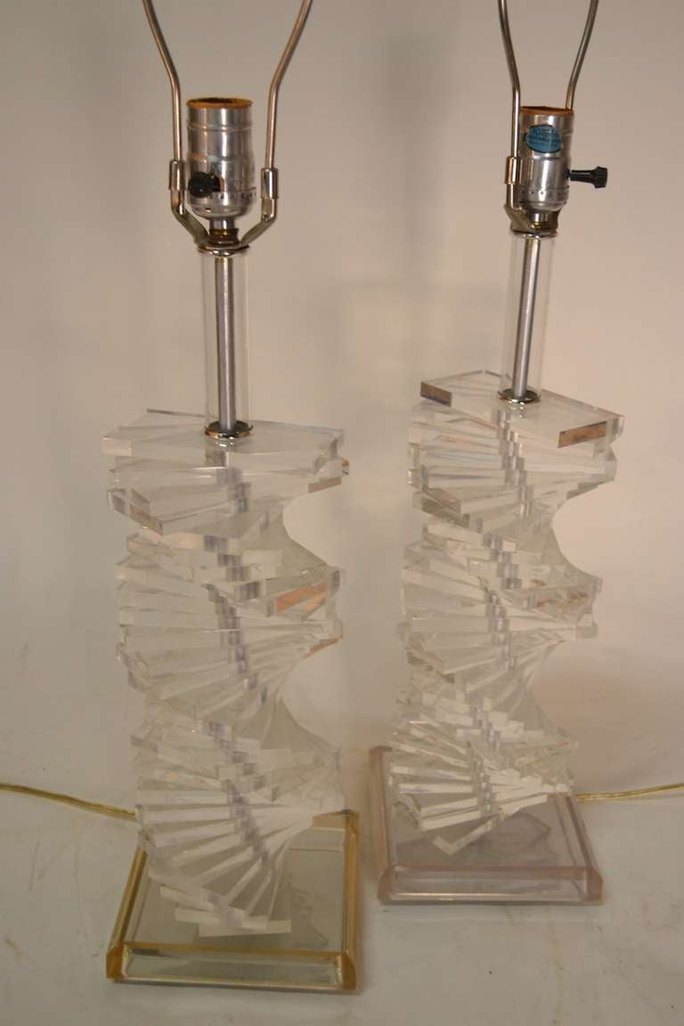 Pair Lucite Twisted Form Lucite Table Lamps at 1stDibs