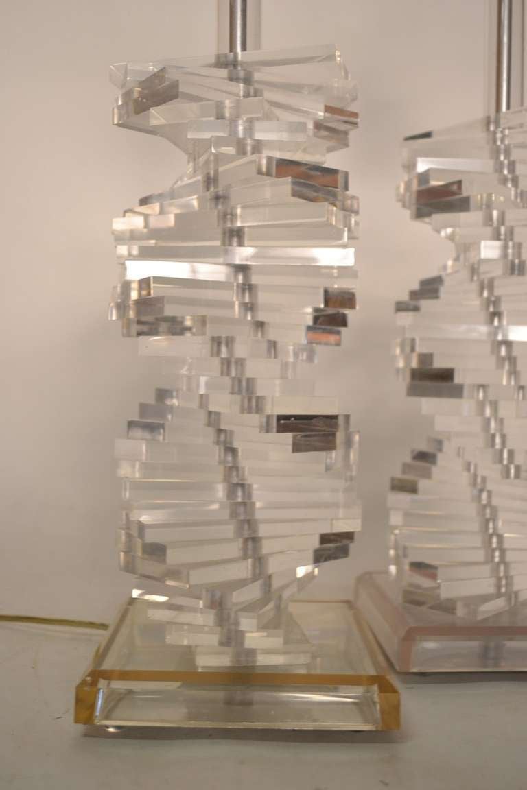 Pair Lucite Twisted Form Lucite Table Lamps at 1stDibs