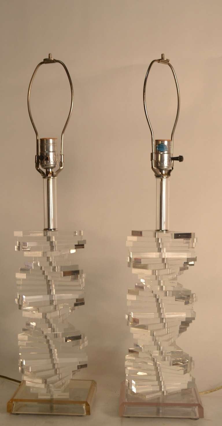 Pair Lucite Twisted Form Lucite Table Lamps at 1stDibs