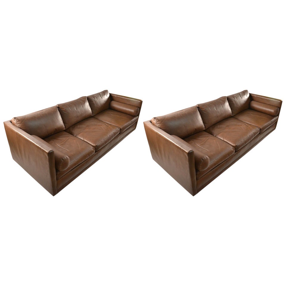 Pair Leather Box Sofas by Directional at 1stDibs
