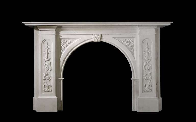 c.1840 Early Victorian Carved Arched Statuary Marble Mantel at 1stDibs