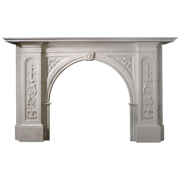 c.1840 Early Victorian Carved Arched Statuary Marble Mantel at 1stDibs