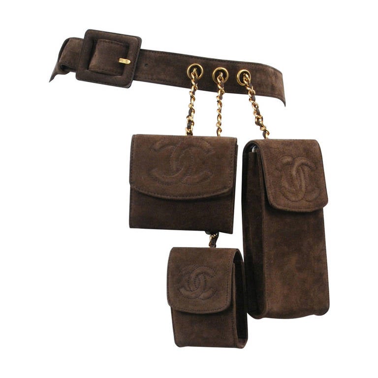 Chanel Suede Multi Pocket Hip Belt at 1stDibs