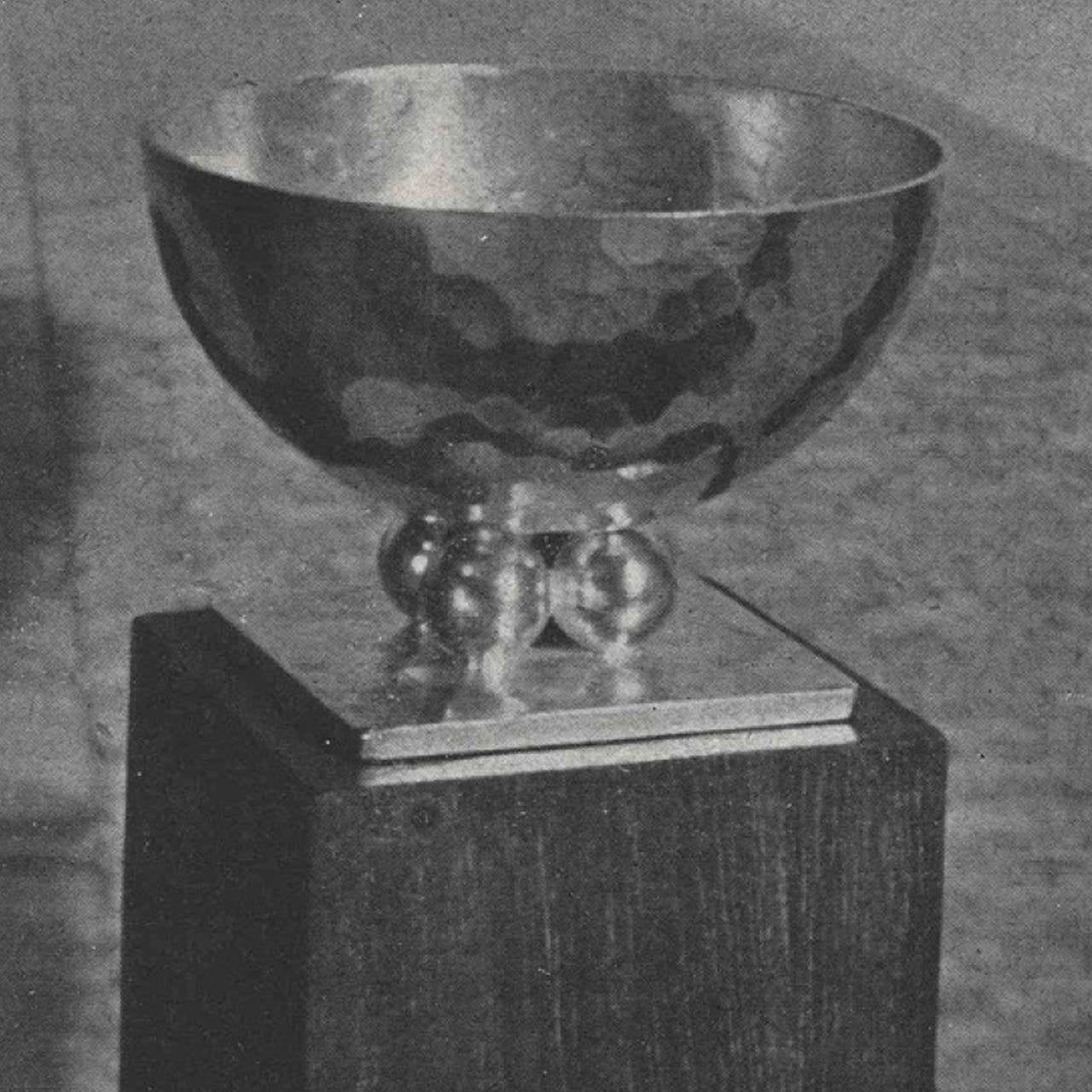 Exceptional Geometric Design Silvered Metal Bowl by Jean Despres at 1stDibs