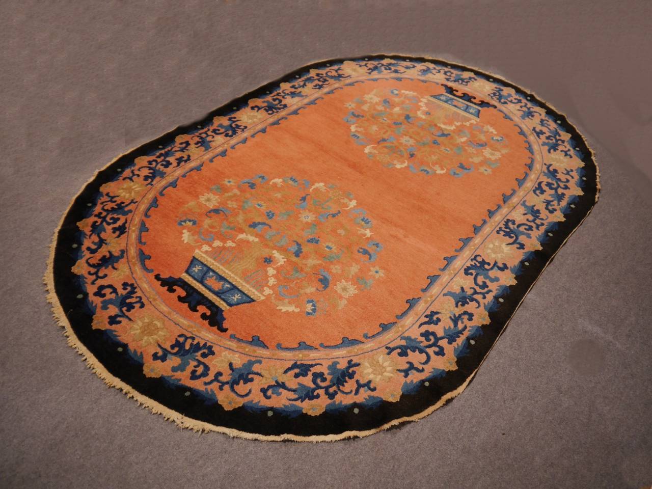 Rare Antique Oval Chinese Art Deco Rug For Sale at 1stdibs