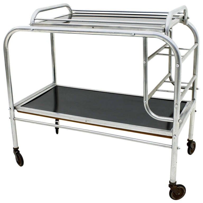 Table de chariot en aluminium Art Déco avec plateau, France, vers les ...
