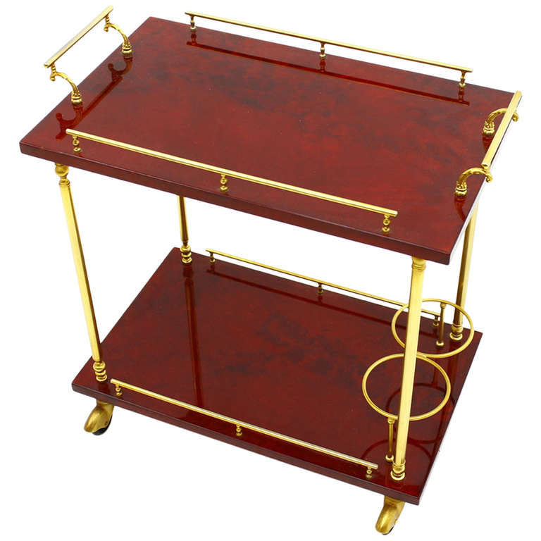 Red Aldo Tura Bar Cart, Goat Skin, Italy at 1stDibs