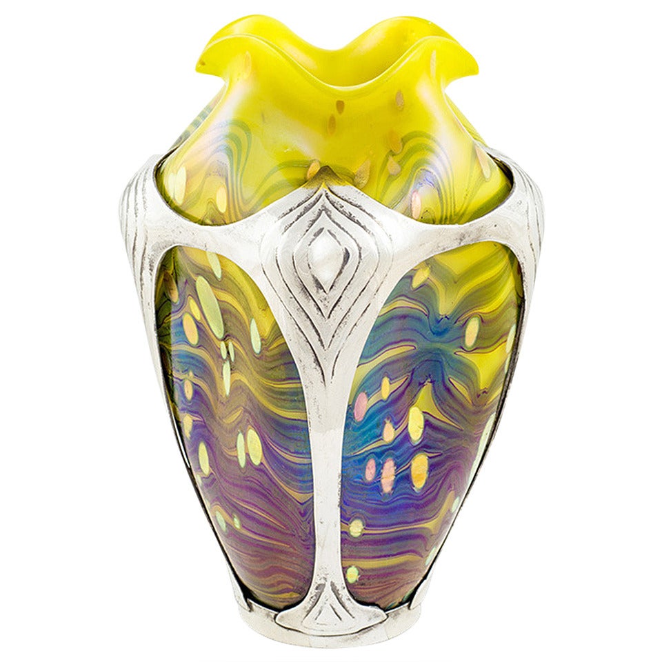 Loetz Cytisus Vase with metal mounting by F. Van Hauten Sohn ca. 1902 ...