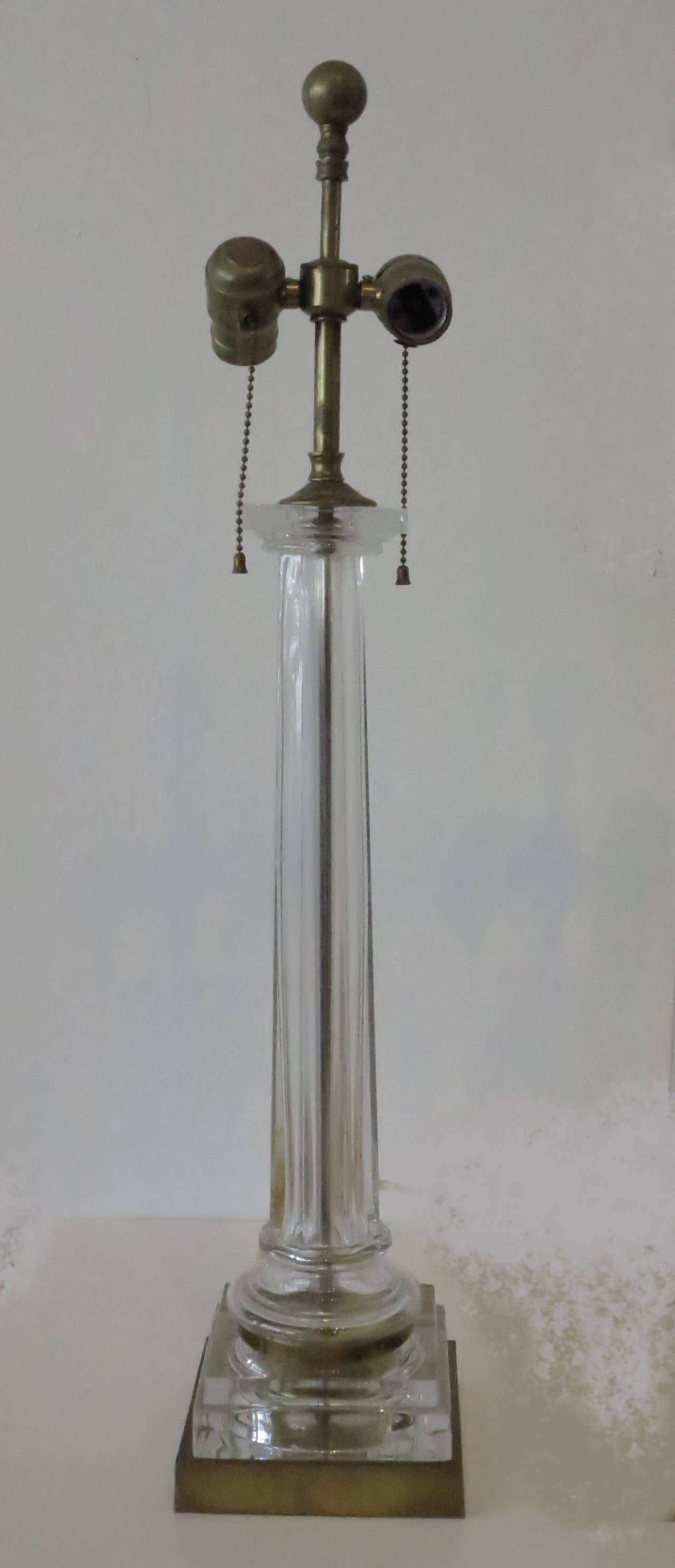 Vintage Neoclassical Glass and Brass Column Lamps at 1stDibs