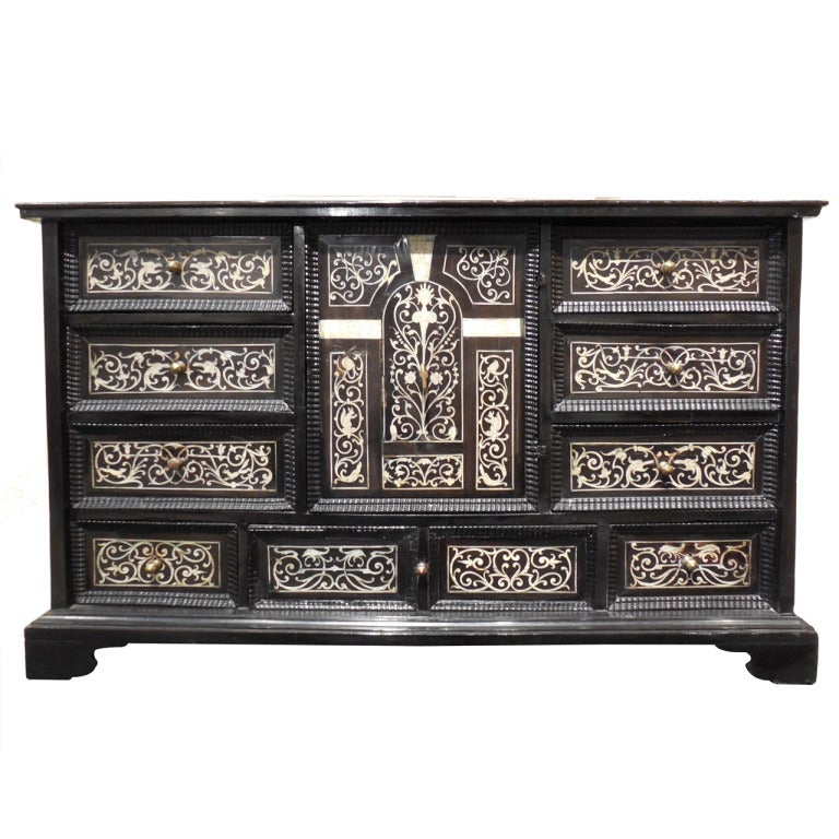Italian Ebony Cabinet with Ivory Inlay at 1stDibs