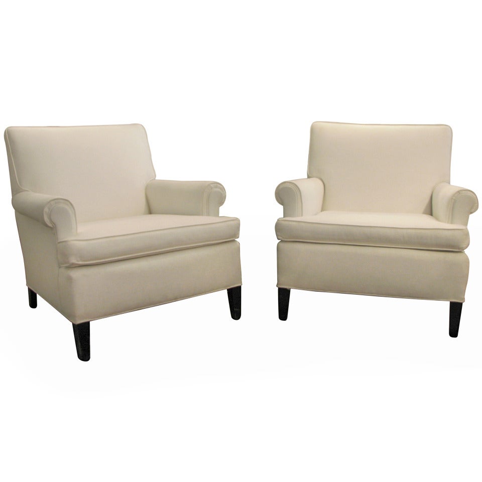 Pair of Vintage Rolled Arm Club Chairs at 1stDibs