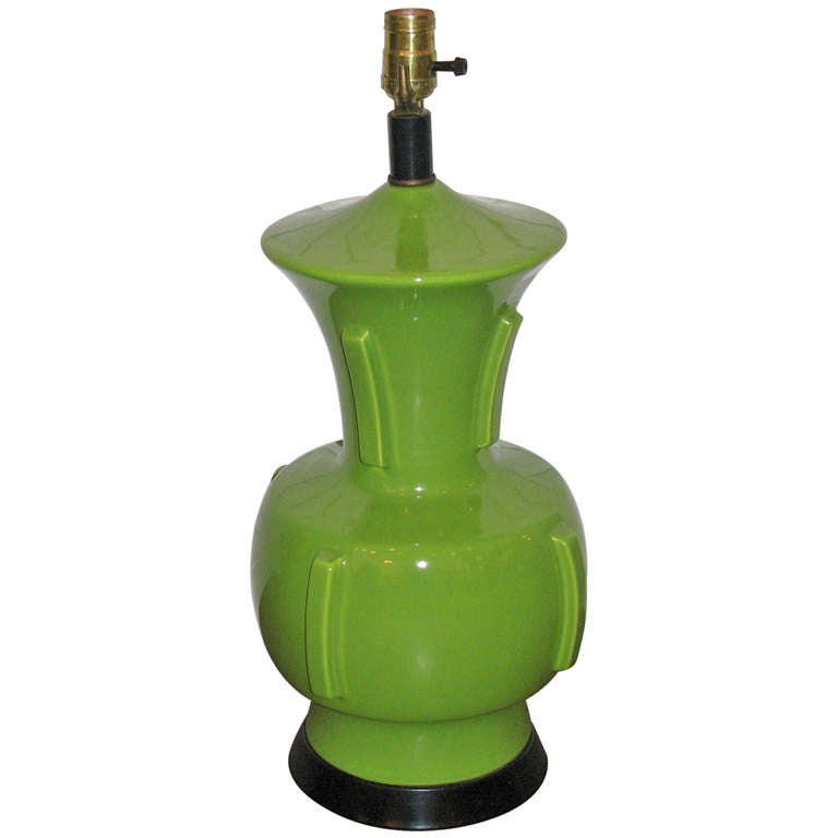 Vibrant Green Asian Style Pottery Lamp at 1stDibs