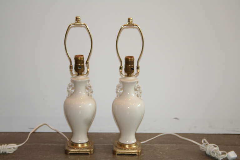 Pair of Ivory Colored Pottery Lamps at 1stDibs