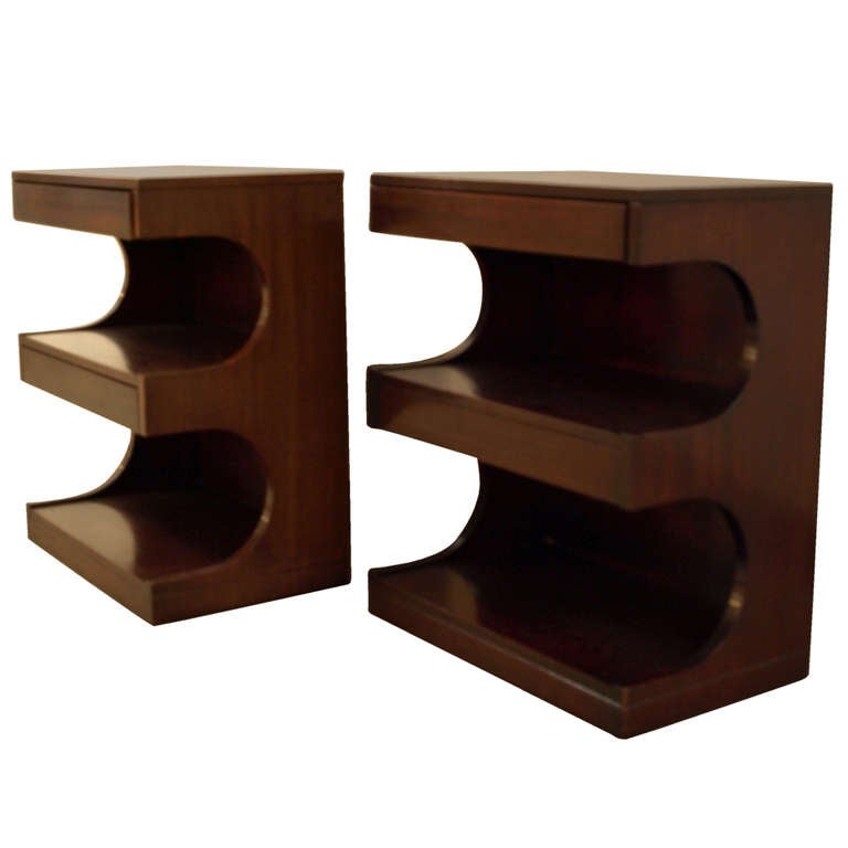 Pair Mahogany Curved Profile Side Tables By Drexel at 1stDibs