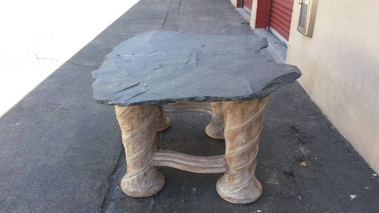 Desk / Table, One-of-a-Kind Table with Free Form Slab Slate Top For ...