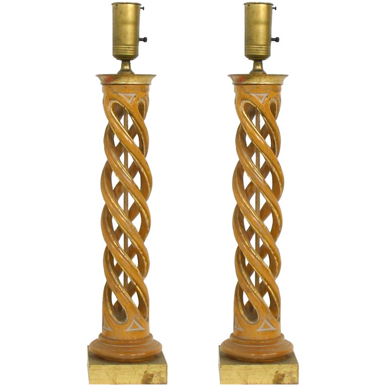 Pair of Gilded Helix Lamps by James Mont at 1stDibs